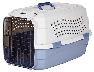 amazon basics 2-door top load hard sided dog and cat kennel travel carrier, 23-inch, gray & blue