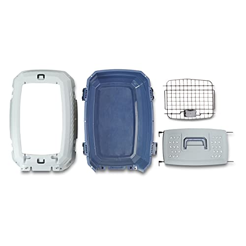 Amazon Basics 2-Door Top Load Hard Sided Dog and Cat Kennel Travel Carrier, 23-Inch, Gray & Blue