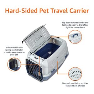 Amazon Basics 2-Door Top Load Hard Sided Dog and Cat Kennel Travel Carrier, 23-Inch, Gray & Blue