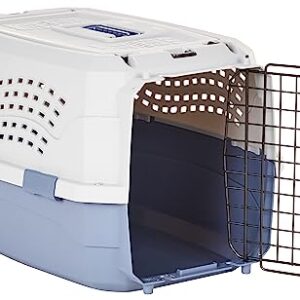 Amazon Basics 2-Door Top Load Hard Sided Dog and Cat Kennel Travel Carrier, 23-Inch, Gray & Blue