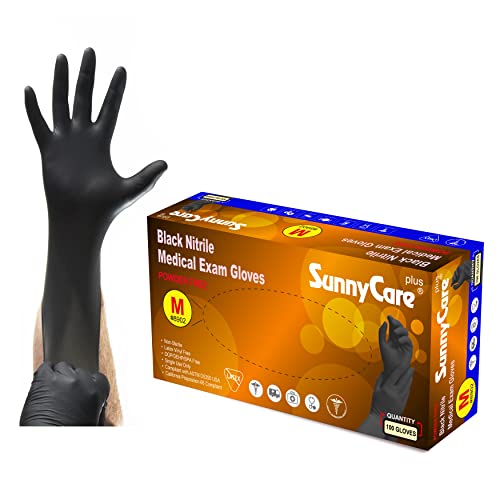 5.0 Mil SunnyCare #8902 Black Nitrile Medical Exam Gloves Powder Free Size: Medium 1000pcs/case ;100pcs/box;10boxes/case