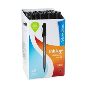 paper mate inkjoy 100st ballpoint pen, capped, black, 48-pack (1921069)