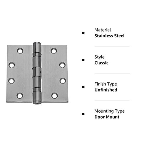 Dynasty Hardware Commercial Grade Ball Bearing Door Hinge 4-1/2 x 4-1/2 Full Mortise Stainless Steel, Non-Removable Pin - 3- PACK