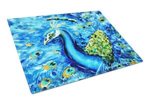 caroline's treasures mw1166lcb peacock straight up in blue glass cutting board large decorative tempered glass kitchen cutting and serving board large size chopping board