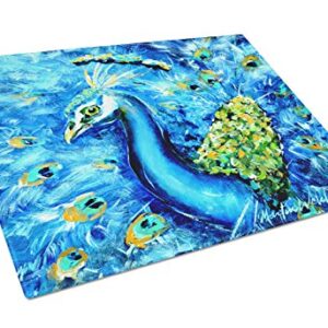 Caroline's Treasures MW1166LCB Peacock Straight Up in Blue Glass Cutting Board Large Decorative Tempered Glass Kitchen Cutting and Serving Board Large Size Chopping Board