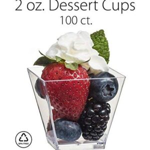 Zappy 100 Ct Elegant Square Mini Cube 2oz Clear Tasting Sample Shot Glasses 100 Ct Dessert Cups Disposable Plastic