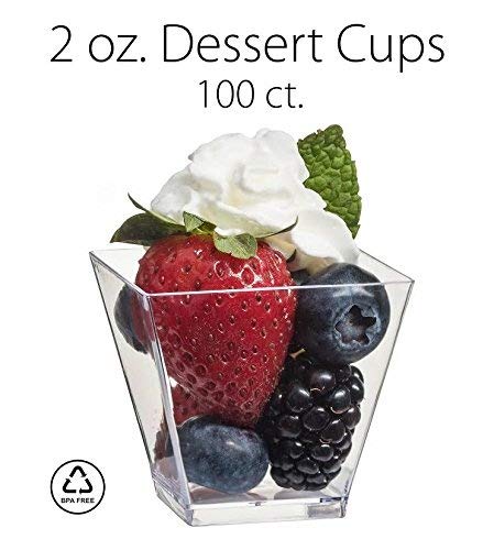 Zappy 100 Ct Elegant Square Mini Cube 2oz Clear Tasting Sample Shot Glasses 100 Ct Dessert Cups Disposable Plastic