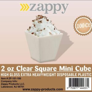 Zappy 100 Ct Elegant Square Mini Cube 2oz Clear Tasting Sample Shot Glasses 100 Ct Dessert Cups Disposable Plastic