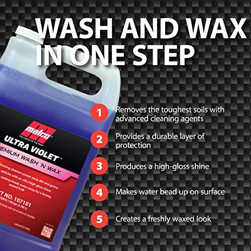 Malco Ultra Violet Premium Wash'n Wax – Best 2-In-1 Car Wash and Wax/Cleans and Provides A Durable, High-Gloss Shine in One Fast and Easy Step / 1 Gallon (107101)