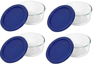 pyrex blue storage 2 cup round dish, clear lid, pack of 4 containers