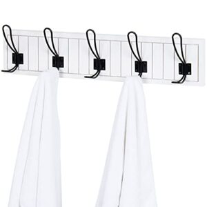 MyGift Farmhouse Wall Mounted White Wood and 5 Black Metal Wire Loop Dual Hooks Coat Rack, Decorative Hangers for Entryway Hats, Bathroom Towels, Closet Clothes