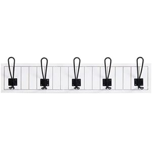 MyGift Farmhouse Wall Mounted White Wood and 5 Black Metal Wire Loop Dual Hooks Coat Rack, Decorative Hangers for Entryway Hats, Bathroom Towels, Closet Clothes