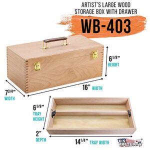 US Art Supply Artist Wood Pastel, Pen, Marker Storage Box with Drawer(s) (Large Tool Box)