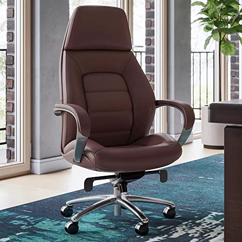 Zuri Furniture Gates Genuine Leather Aluminum Base High Back Executive Chair - Dark Brown