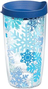 tervis snowflakes tumbler with wrap and blue lid 16oz, clear