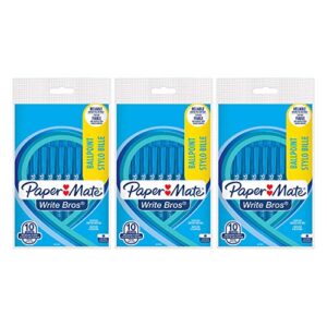 paper mate 3 pk, write bros ballpoint pen, 10 ct per pack/total of 30 (blue ink)