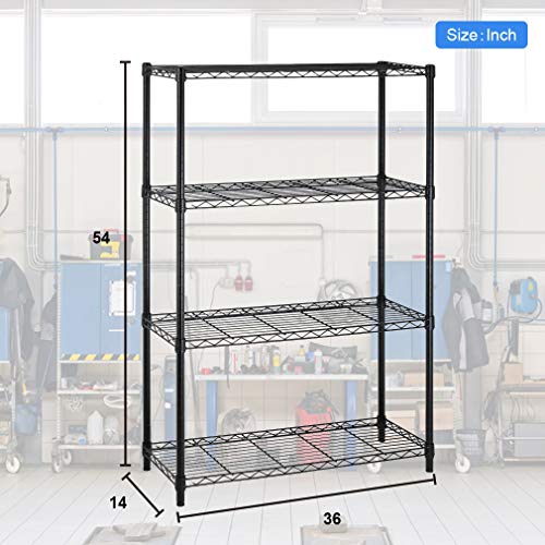 4 Shelf Wire Shelving Unit Garage NSF Wire Shelf Metal Large Storage Shelves Heavy Duty Height Adjustable Utility Commercial Grade Steel Layer Shelf Rack Organizer 1000 LBS Capacity 14x36x54,Black