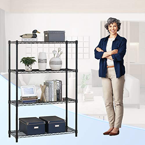 4 Shelf Wire Shelving Unit Garage NSF Wire Shelf Metal Large Storage Shelves Heavy Duty Height Adjustable Utility Commercial Grade Steel Layer Shelf Rack Organizer 1000 LBS Capacity 14x36x54,Black