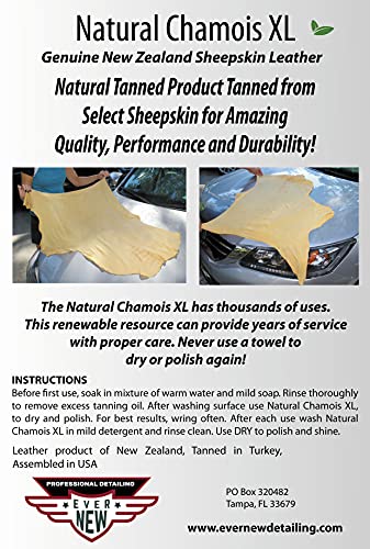 Natural Chamois XL Mega Size (6.5 sq ft.) by Ever New Automotive® Premium New Zealand Sheepskin for Car Boats and RV! Amazing Renewable Resource! …