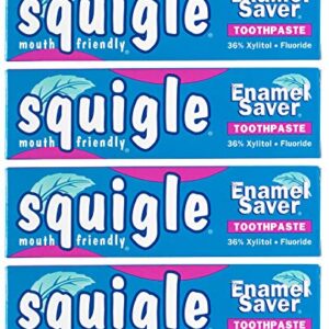 Squigle Enamel Saver Toothpaste (Canker Sore Prevention & Treatment) Prevents Cavities, Perioral Dermatitis, Bad Breath, Chapped Lips - 4 Pack