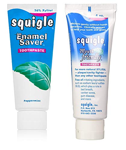 Squigle Enamel Saver Toothpaste (Canker Sore Prevention & Treatment) Prevents Cavities, Perioral Dermatitis, Bad Breath, Chapped Lips - 4 Pack