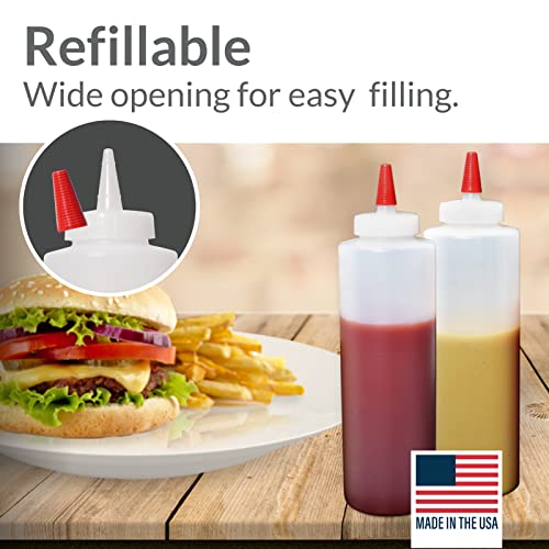 Pinnacle Mercantile Plastic Squeeze Condiment Bottles with Red Tip Cap 16-ounce Set of 6 Wide Mouth