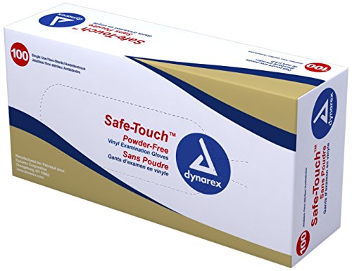 Dynarex Safe-Touch Vinyl Exam Glove Powder Free, Large, 100 Count (Pack of 5)