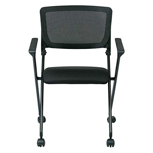 Office Star FC Series 2-Pack Folding Nesting Chairs with Breathable Mesh and Padded Fabric Seat, Icon Black with Black Frame