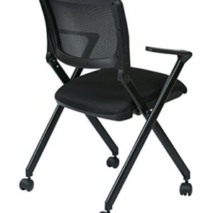 Office Star FC Series 2-Pack Folding Nesting Chairs with Breathable Mesh and Padded Fabric Seat, Icon Black with Black Frame