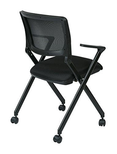 Office Star FC Series 2-Pack Folding Nesting Chairs with Breathable Mesh and Padded Fabric Seat, Icon Black with Black Frame