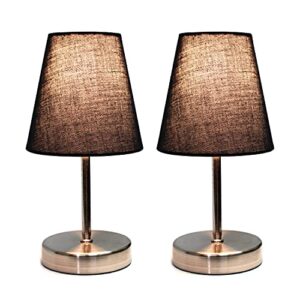 Simple Designs LT2013-BLK-2PK Sand Nickel Mini Basic Table Lamp with Fabric Shade 2 Pack Set, Black , 2 Count