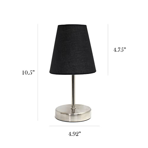 Simple Designs LT2013-BLK-2PK Sand Nickel Mini Basic Table Lamp with Fabric Shade 2 Pack Set, Black , 2 Count