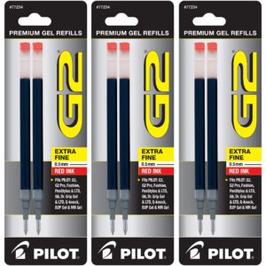 Pilot, G2 Gel Ink Refills, Extra Fine Point 0.5 mm, Red, Pack of 6