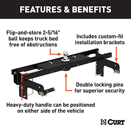 CURT 60712 Double Lock Gooseneck Hitch, 2-5/16-Inch Flip-Over Ball 30K, Fits Select Chevrolet Silverado, GMC Sierra 1500, 2500, 3500 HD