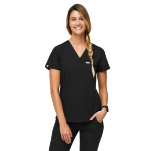 figs catarina one-pocket scrub top for women — black, s