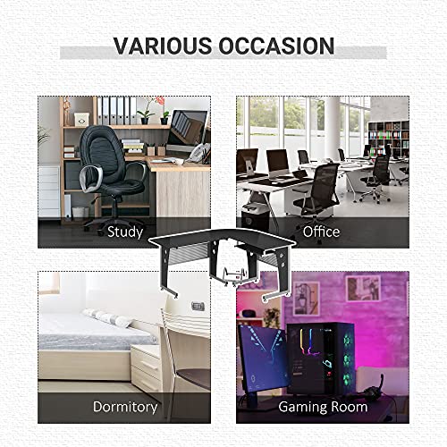 HOMCOM L-Shaped Corner Computer Desk Gaming Table Home Office Workstation Glass Top P2 MDF with Keyboard Tray - Black