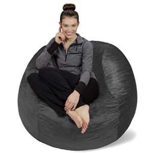 sofa sack - plush, ultra soft bean bag chair - memory foam bean bag chair with microsuede cover - stuffed foam filled furniture and accessories for dorm room - charcoal 4'