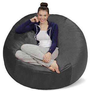 sofa sack - plush ultra soft bean bags chairs for kids, teens, adults - memory foam beanless bag chair with microsuede cover - foam filled furniture for dorm room - charcoal 5' (amzbb-5sk-cs03)