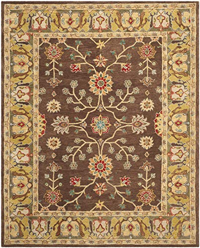 SAFAVIEH Anatolia Collection Area Rug - 8' x 10', Brown & Gold, Handmade Traditional Oriental Wool, Ideal for High Traffic Areas in Living Room, Bedroom (AN562A)