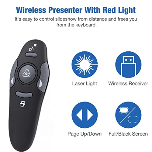 2.4 GHz USB Wireless Presenter Remote Control Laser Pointer Pen Red RF PowerPoint Presentation Clicker PPT Controller for Meeting Teaching Speech (Plug and Play)