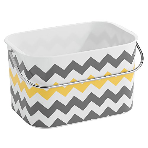 iDesign Una Plastic Chevron Tote Basket with Handle for Storage in Bathroom, Kitchen, Bedroom, College Dorm, 9" x 6.5" x 5.25" - Gray and Yellow