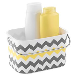 iDesign Una Plastic Chevron Tote Basket with Handle for Storage in Bathroom, Kitchen, Bedroom, College Dorm, 9" x 6.5" x 5.25" - Gray and Yellow