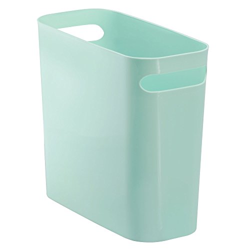 iDesign - 93009 UNA Rectangular Trash Handles, Waste Basket Garbage Can for Bathroom, Bedroom, Home Office, Dorm, College, 10" Inch, Mint