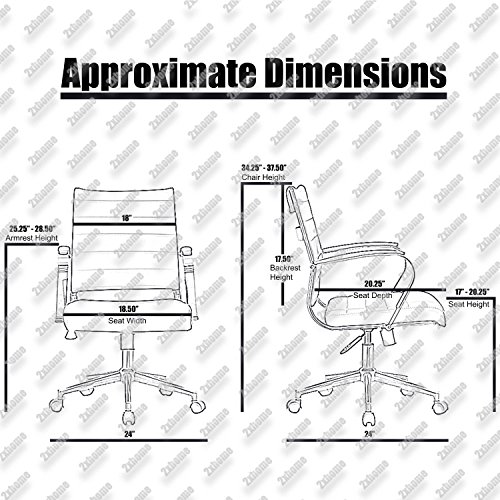 2xhome Brown Modern Mid Century Modern Contemporary Mid Back Ribbed PU Leather Swivel Tilt Adjustable Chair Executive Manager Office Conference Room Work Task Computer Ribbed Desk Chrome Wheels Arms