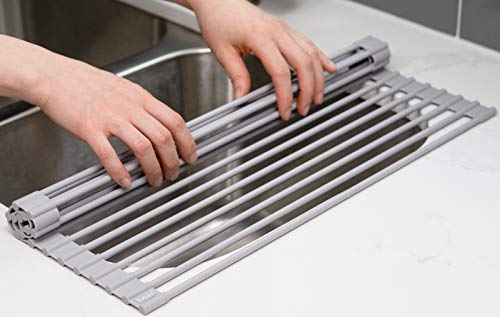 Surpahs Over The Sink Multipurpose Roll-Up Dish Drying Rack (Warm Gray, Large - 20.5" x 13.1")