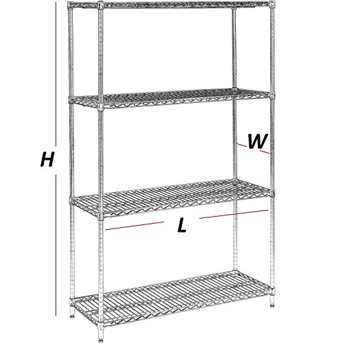 4-Shelf Wire Shelving Unit, Silver Finish, 24"W x 30"L x 63"H