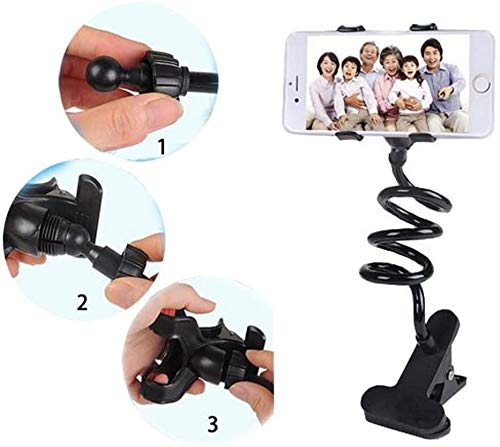 ANGELANGELA Universal 360 degree Rotation Long Arm Lazy Flexible Holder Cradle Stand For Smartphones, Double Clip-Black