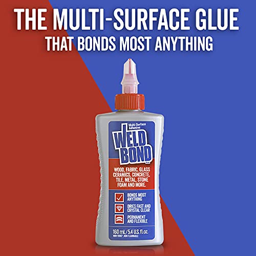 Weldbond All Purpose Glue, Bonds Most Anything! Non-Toxic Glue, Use as Wood Glue or on Glass Crafts Ceramic Mosaic Porcelain Tile Stone Fabric Carpet Metal & More. Dries Crystal Clear 5.4 oz / 160 ml