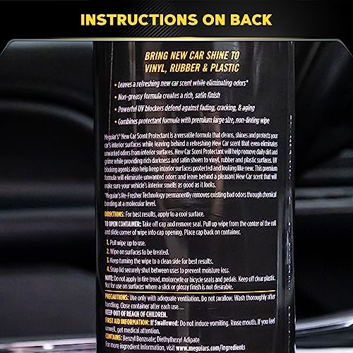 Meguiar's New Car Scent Protectant Wipes - Easy to Use Car Wipes that Protect and Freshen Your Car's Interior - Ideal for Car Detailing & Maintenance - 30 Ct