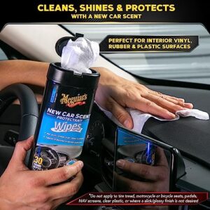 Meguiar's New Car Scent Protectant Wipes - Easy to Use Car Wipes that Protect and Freshen Your Car's Interior - Ideal for Car Detailing & Maintenance - 30 Ct